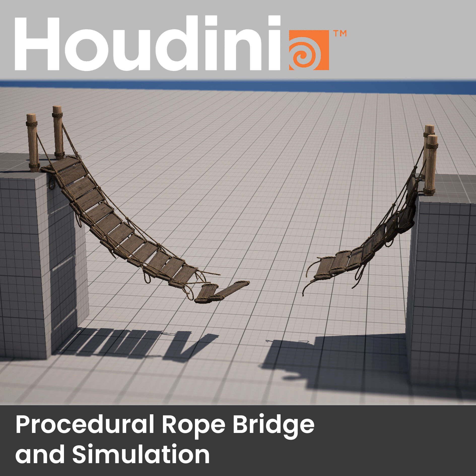 ArtStation - Houdini - Procedural Rope Bridge and Simulation