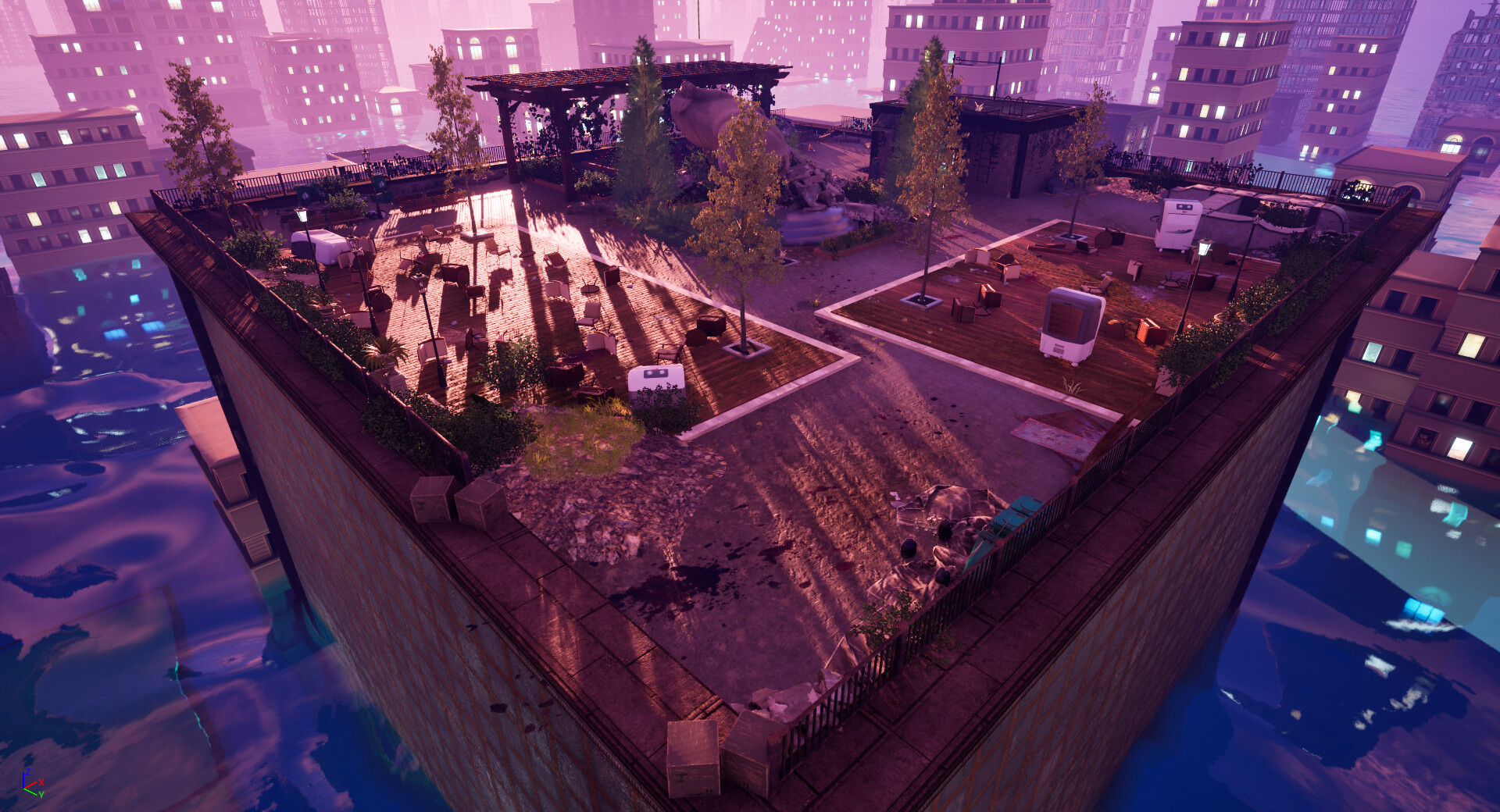 ArtStation - Level & Environment design with Unreal Engine-- Rooftop cafe in a flooded city