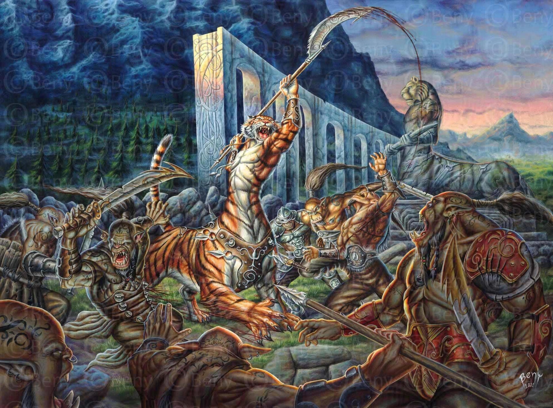ArtStation - Centaur Tiger Fighting Orcs