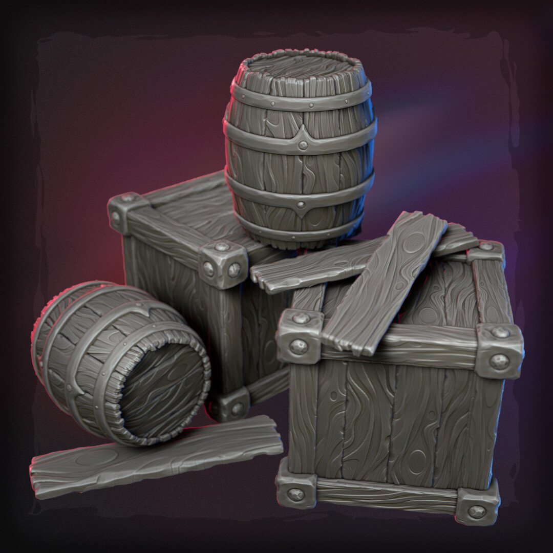 ArtStation - Stylized Barrels & Crates
