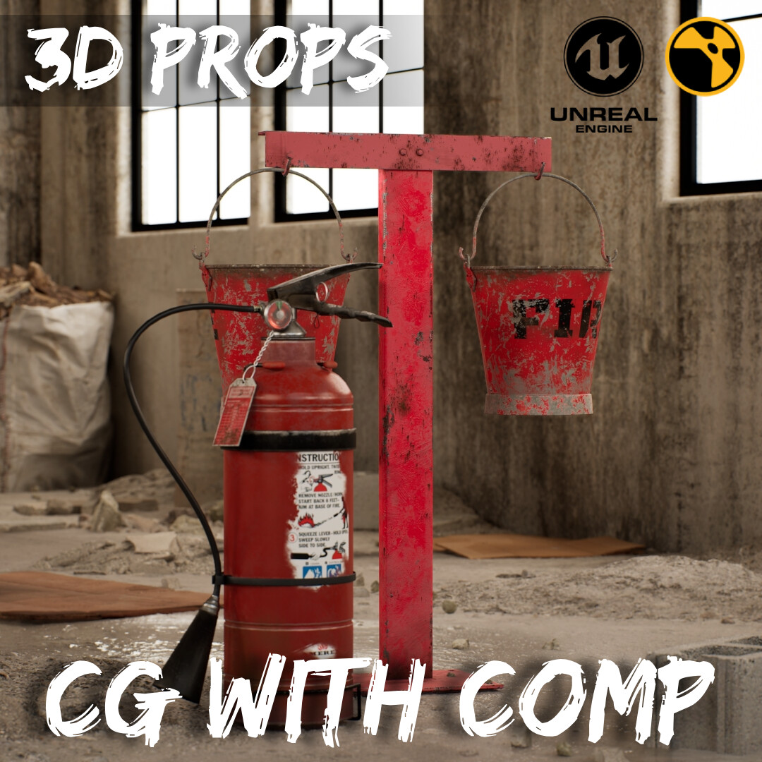 ArtStation - 3D Props (Fire Extinguisher|Fire Buckets an Safety Stand)