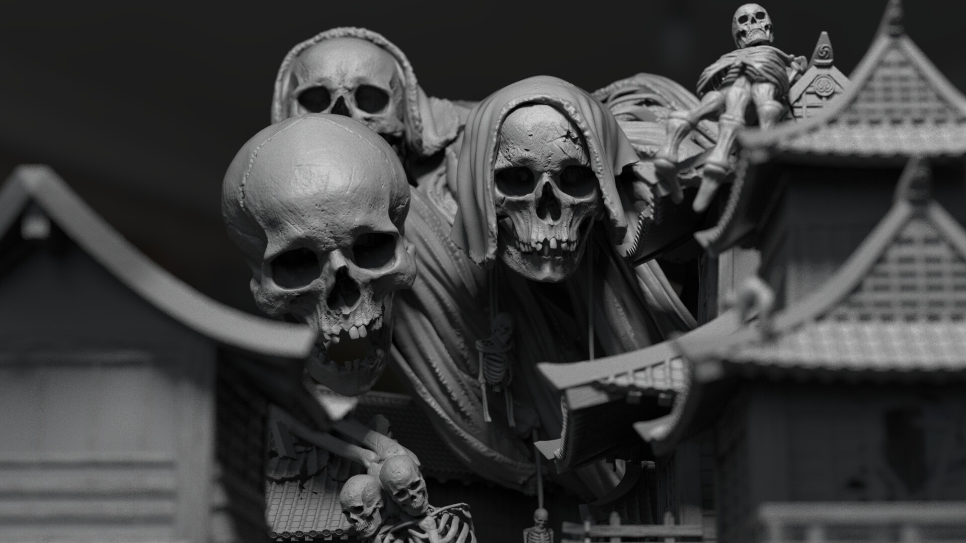 ArtStation - Gashadokuro. Giant Skeleton Japanese Book Nook