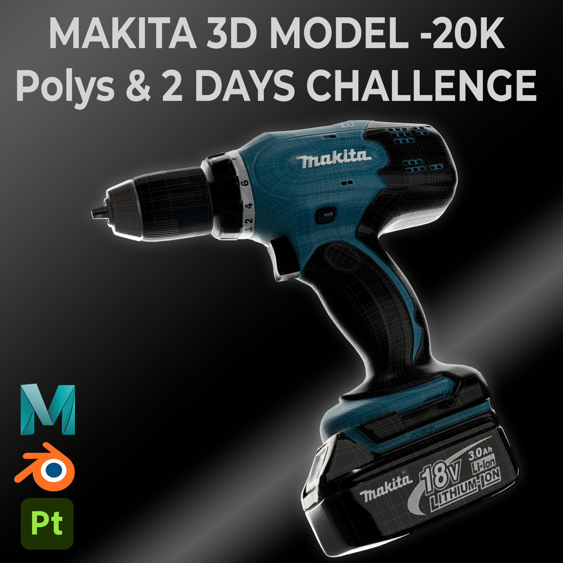 ArtStation - Makita Drill – Low Poly 3D Model (20K Polys in 2 Days!)