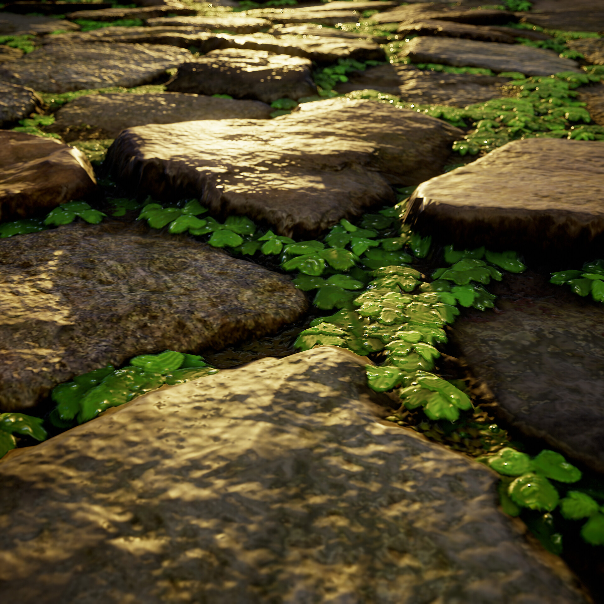 ArtStation - Cobblestone masonry overgrown with clover