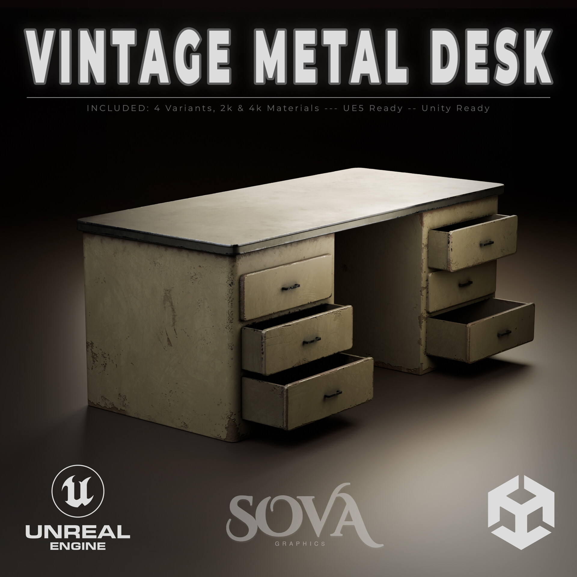 ArtStation - Vintage Metal Desk Set