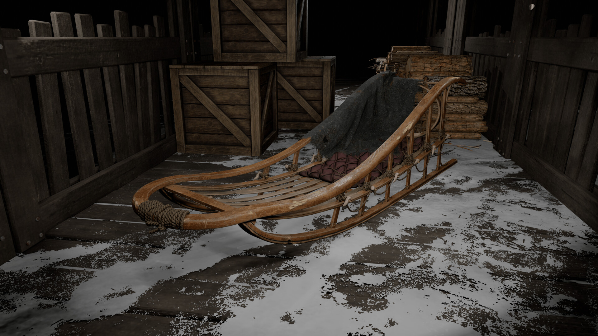 ArtStation - Dog Sled – Game Ready Prop