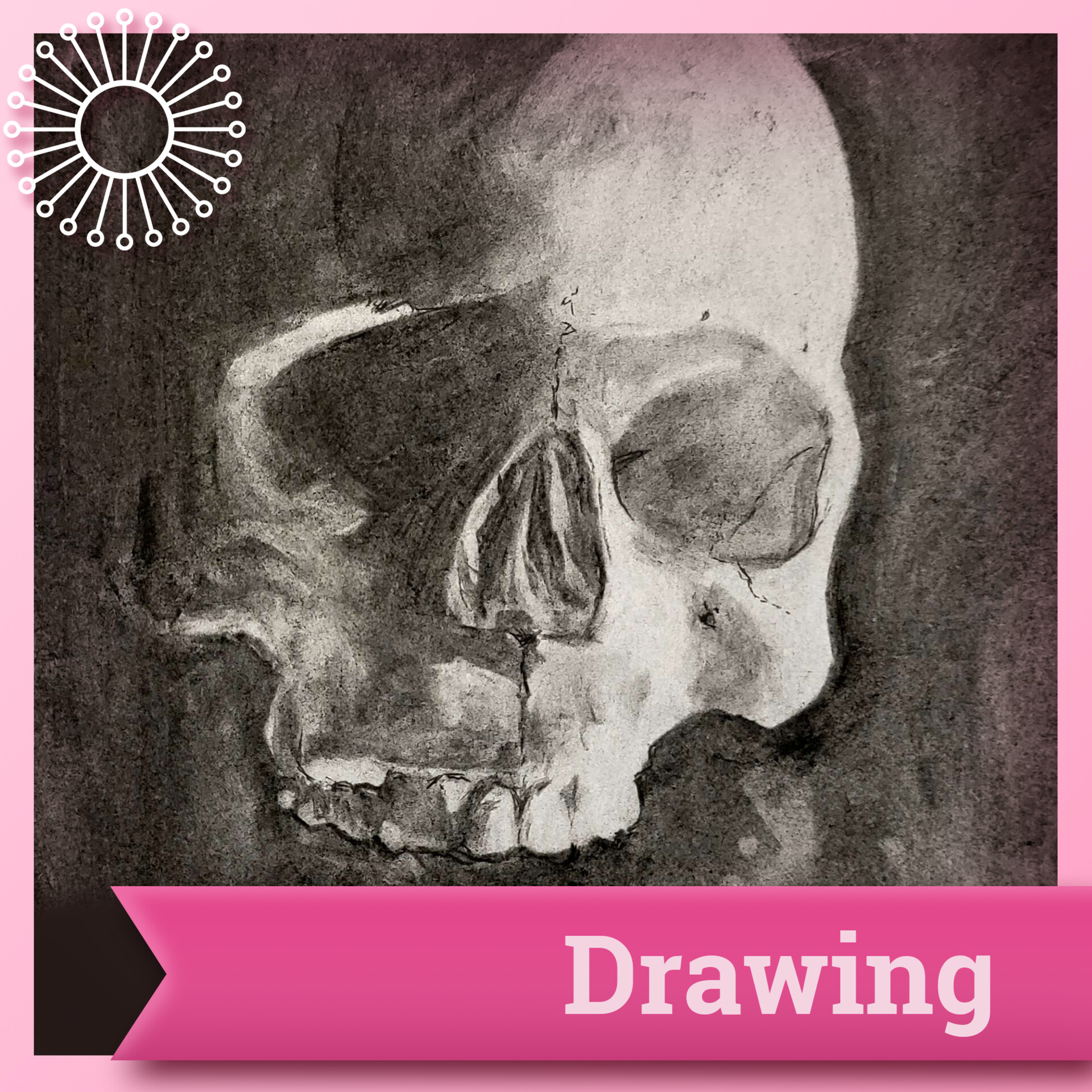 ArtStation - Self Portrait with Skull - Charcoal drawing