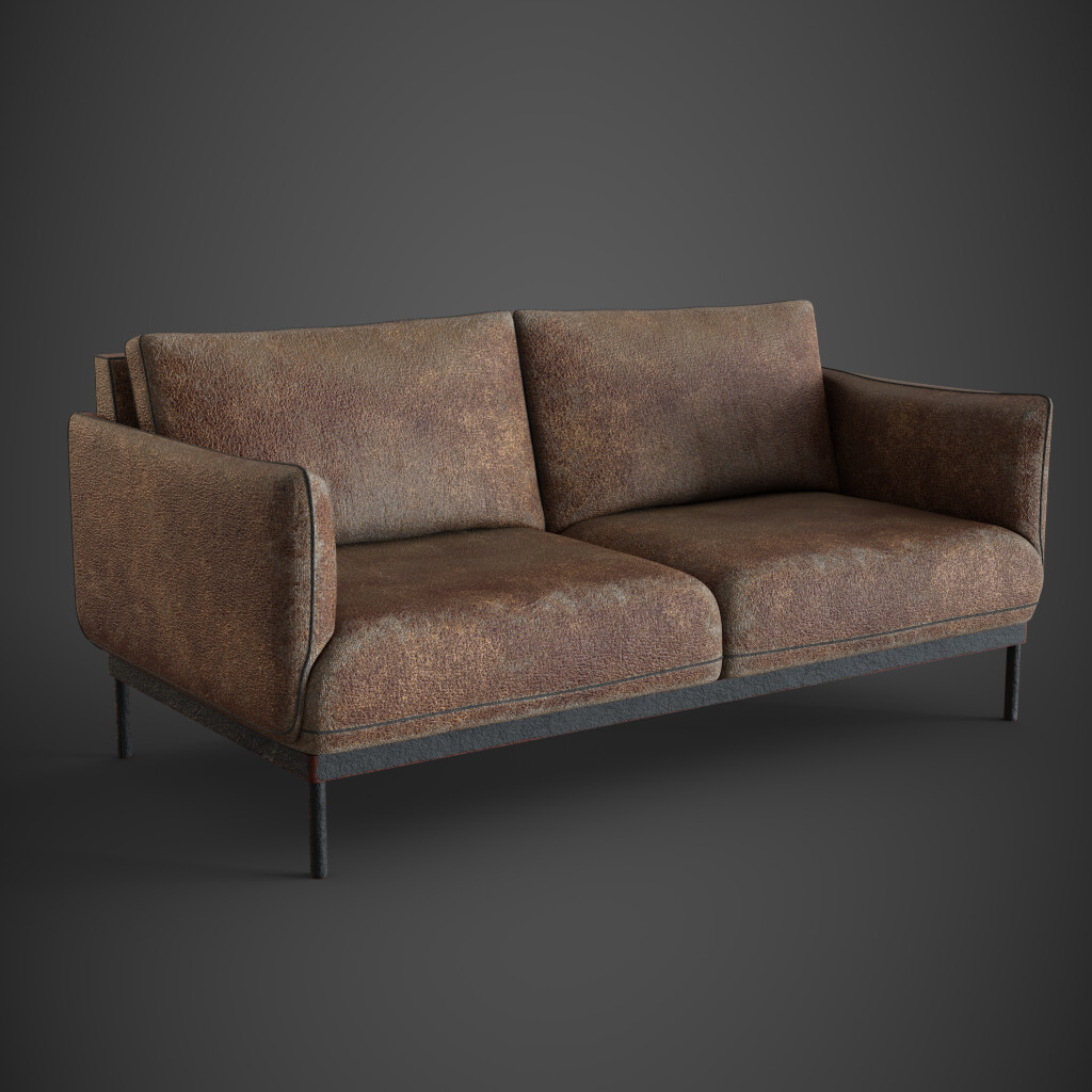 ArtStation - Industrial Worn Leather 2-seater Sofa