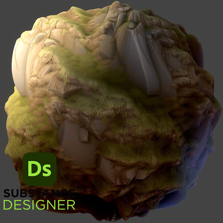 ArtStation - Stylized Rock Cliff with Moss - Substance 3D Designer