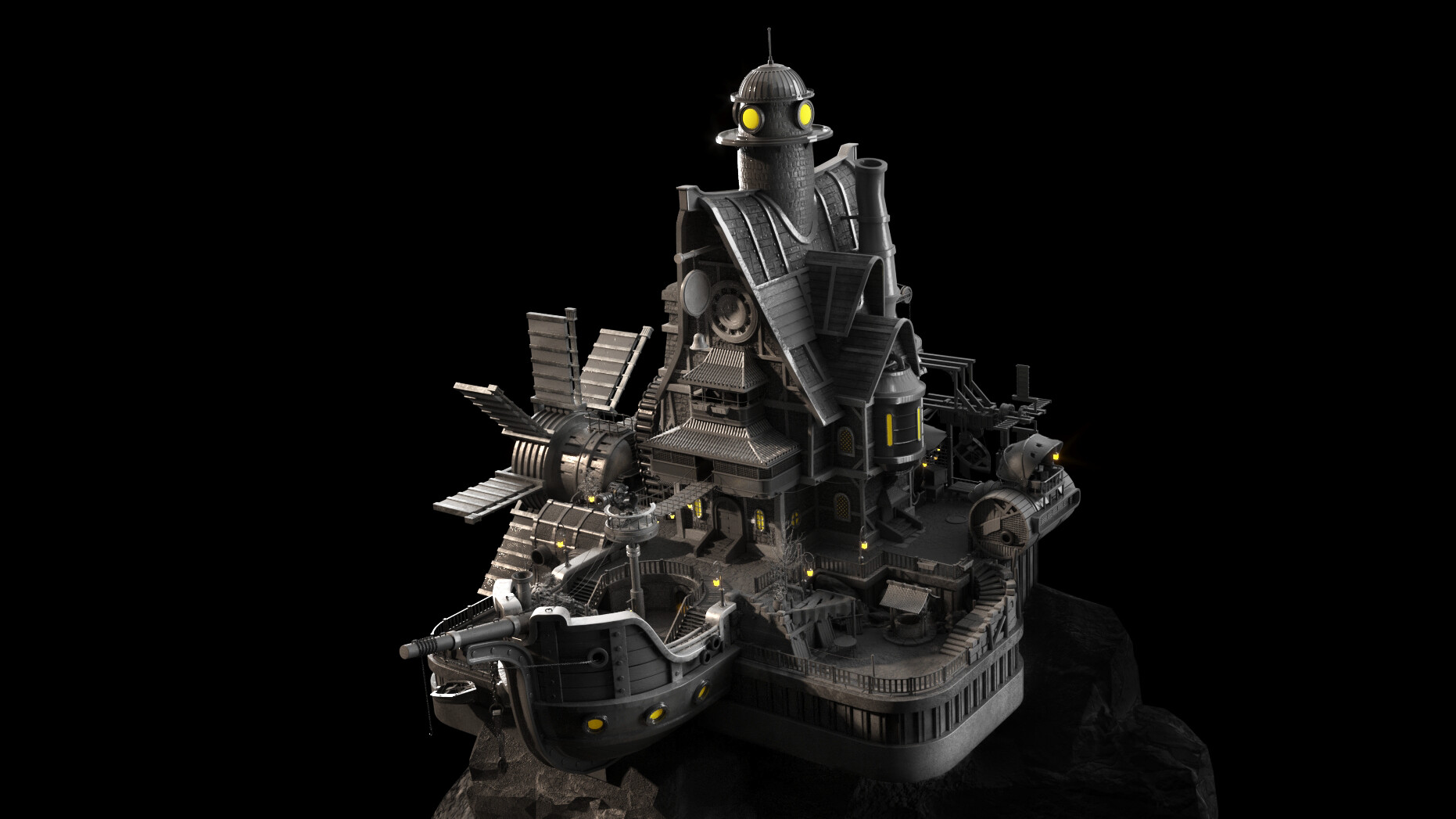 ArtStation - Wind-Powered Steampunk Observatory