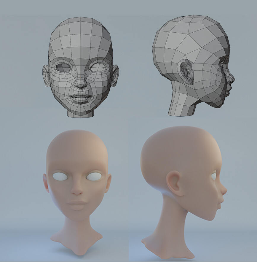 ArtStation - sculpt and retopology- stylised 3D face