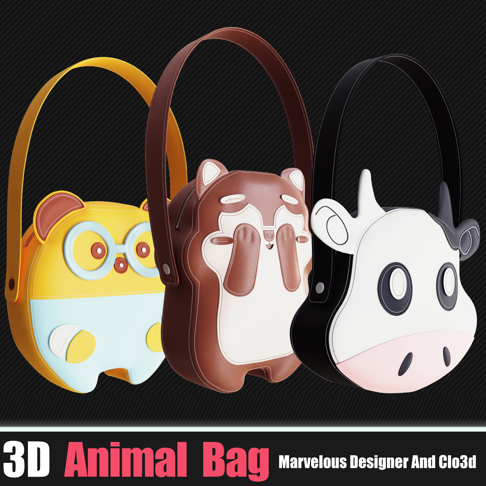 ArtStation - 3d Animal Bags (CLO3D, MD PROJECTS+OBJ+FBX) Vol 01