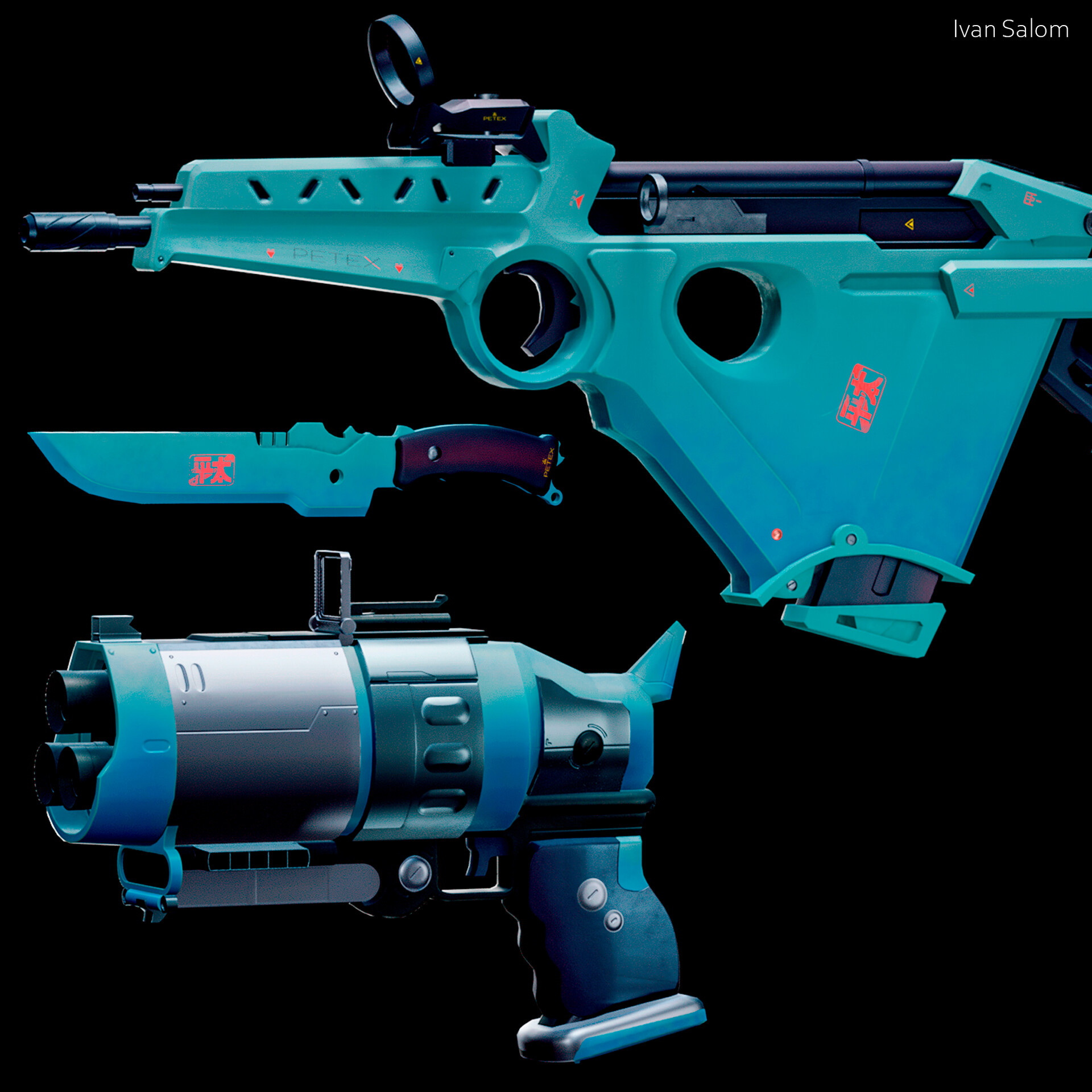 ArtStation - ICE STORM WEAPON SET: RIFLE, GUN AND KNIFE