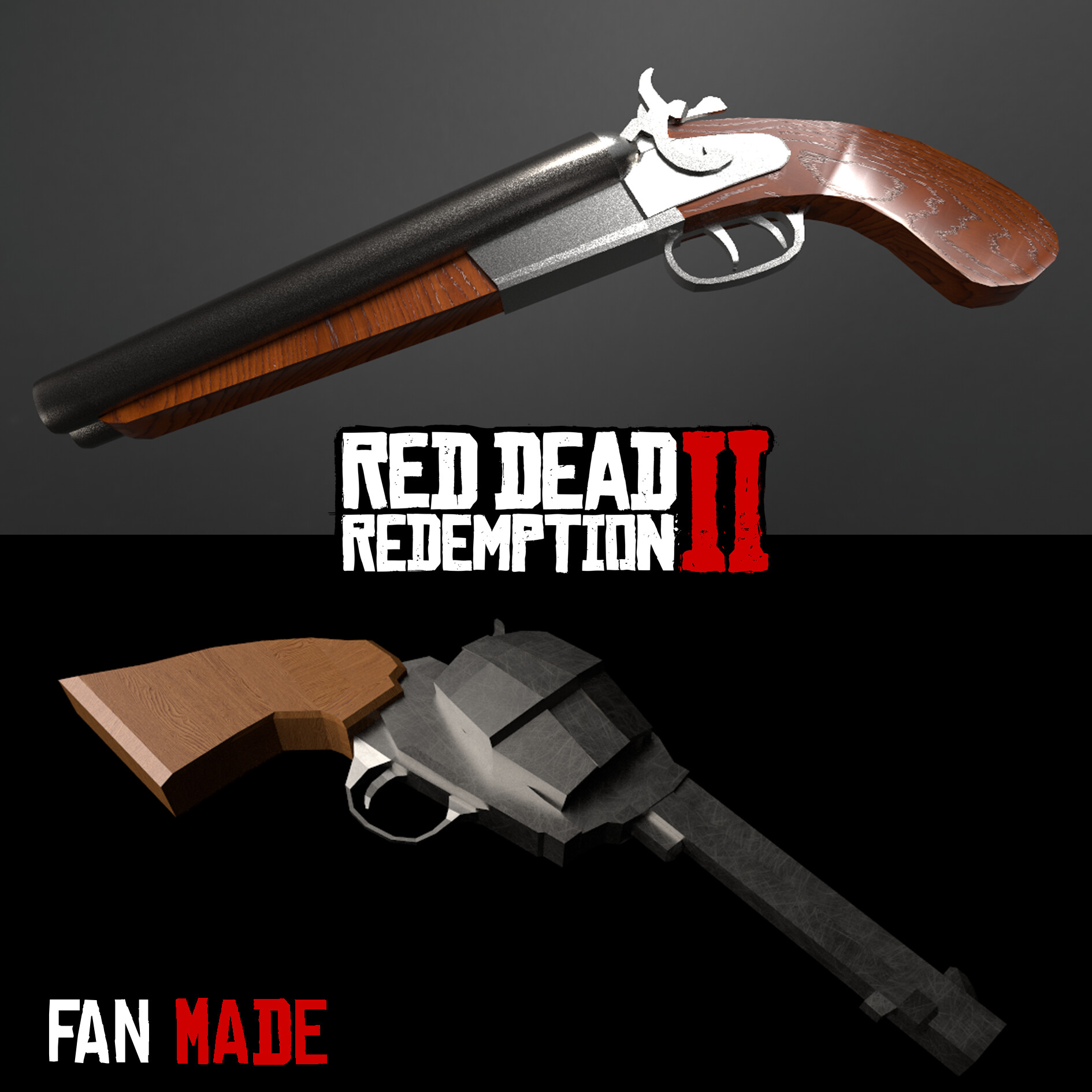ArtStation - RDR2 Fan Art - Sawed Off Shotgun and Cattleman Revolver Remake
