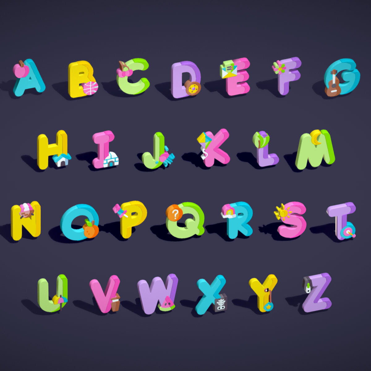 ArtStation - Toon Alphabets - Low Poly Cartoon Pack 2 - Kids Learning ...