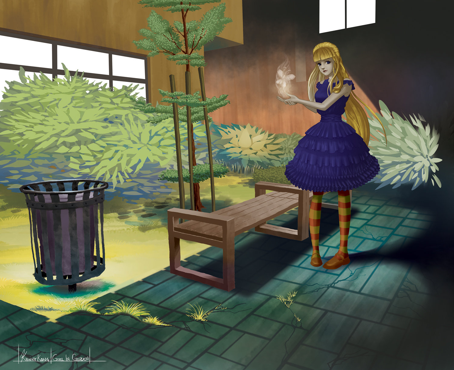 ArtStation - Manga girl in garden