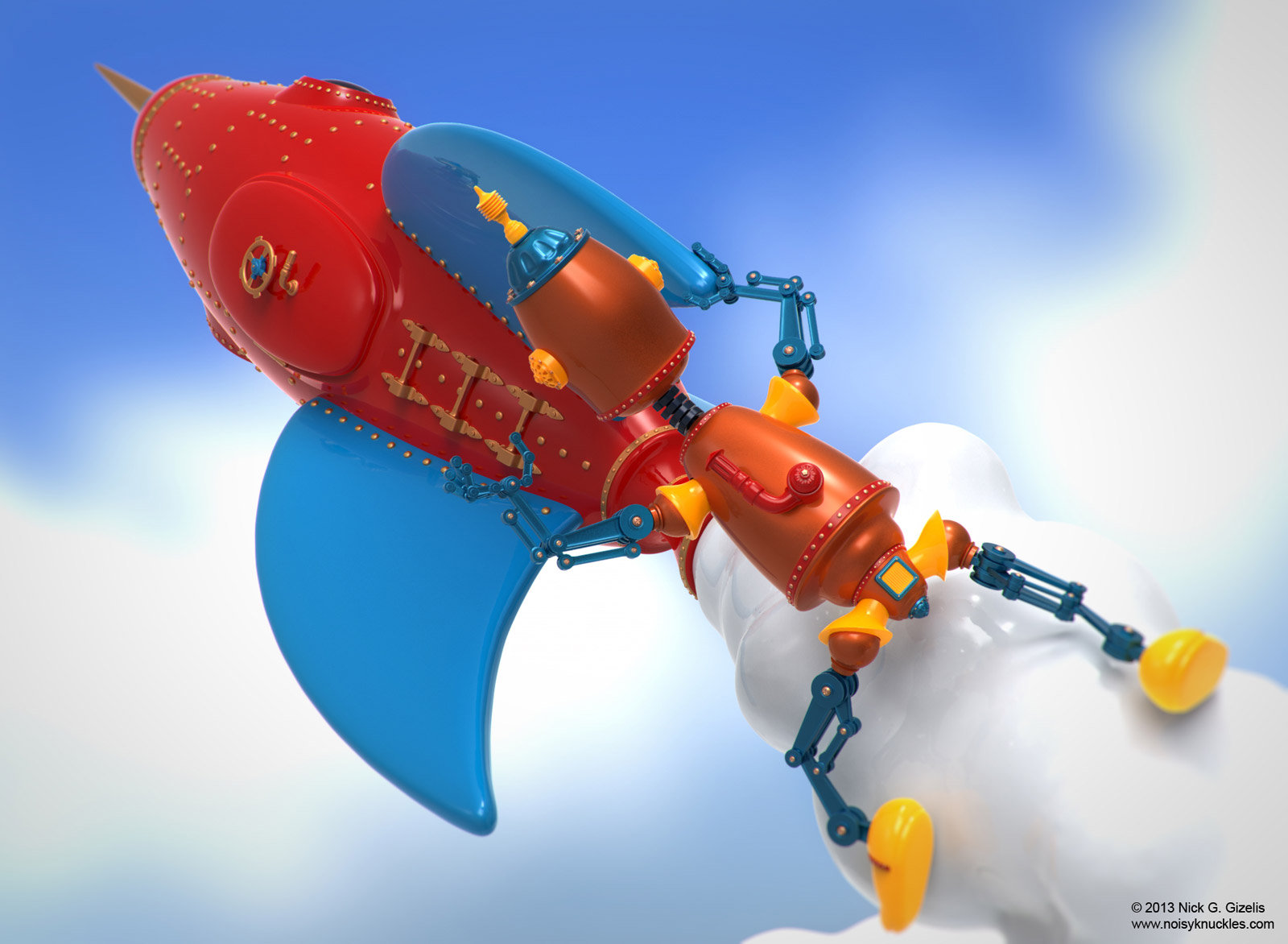 ArtStation - Toon robot on a rocket