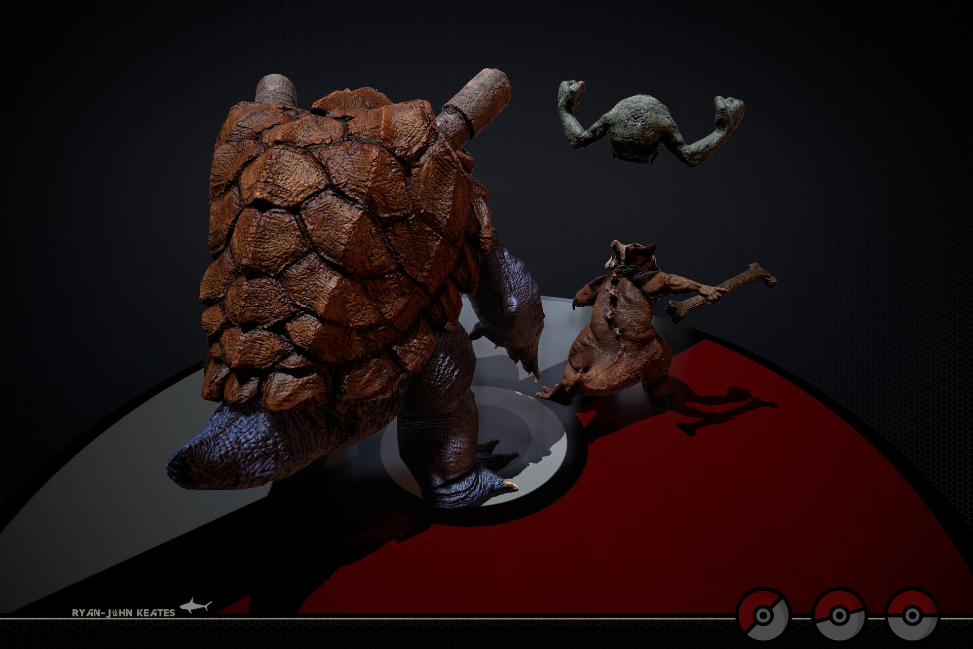 Ryan-John Keates - Realistic Pokemon "Blastoise, Cubone and Geodude"
