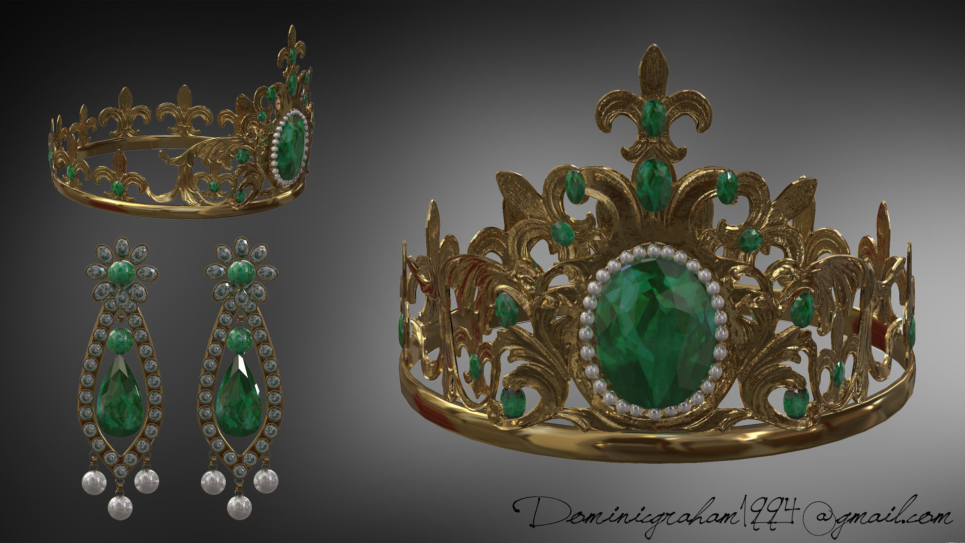Dominic Graham - Chrome Diopside Jeweled Crown and Earrings
