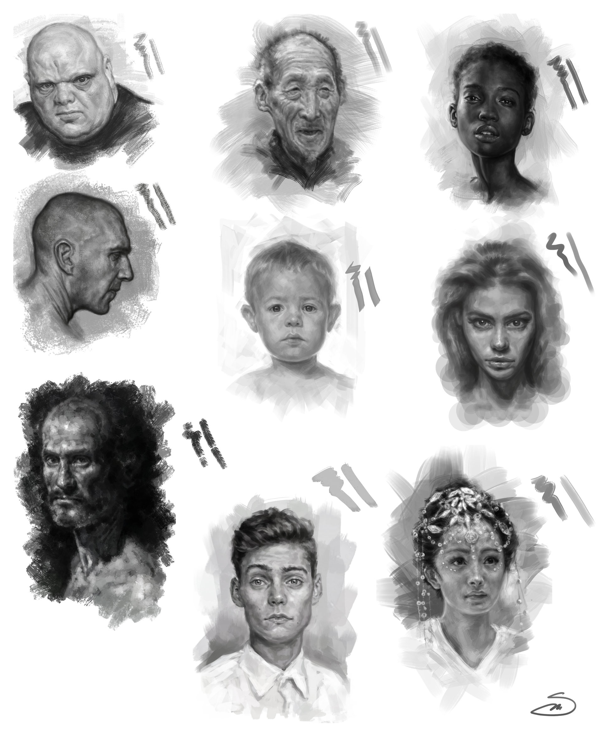 ArtStation - Portrait studies in grayscale (for each face I used a ...