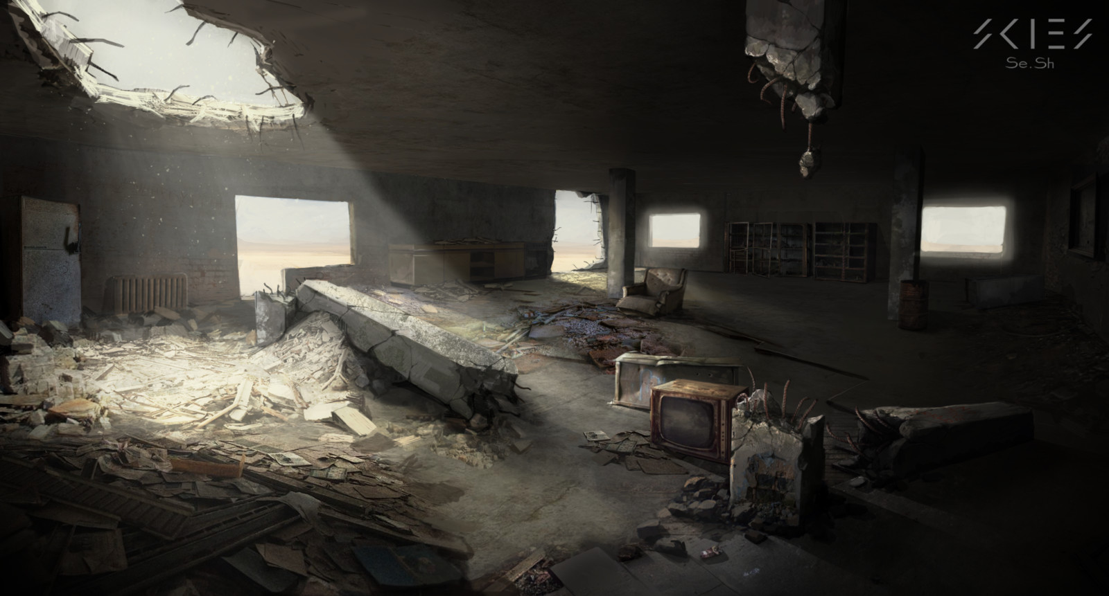 Sergey Shilkin - skies. destroyed buildings. interior