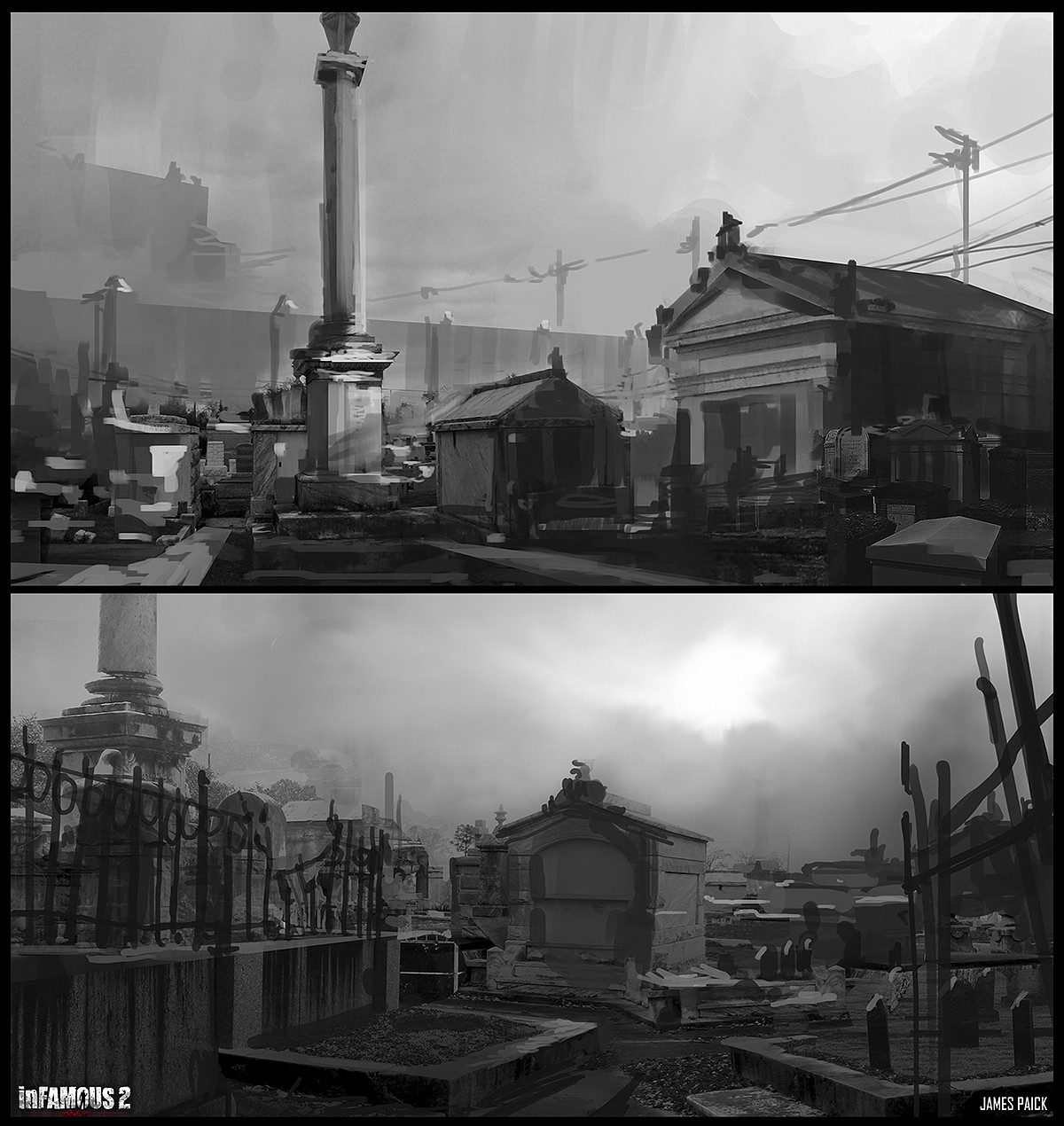 ArtStation - Infamous 2 - graveyard concept art thumbnails round 3