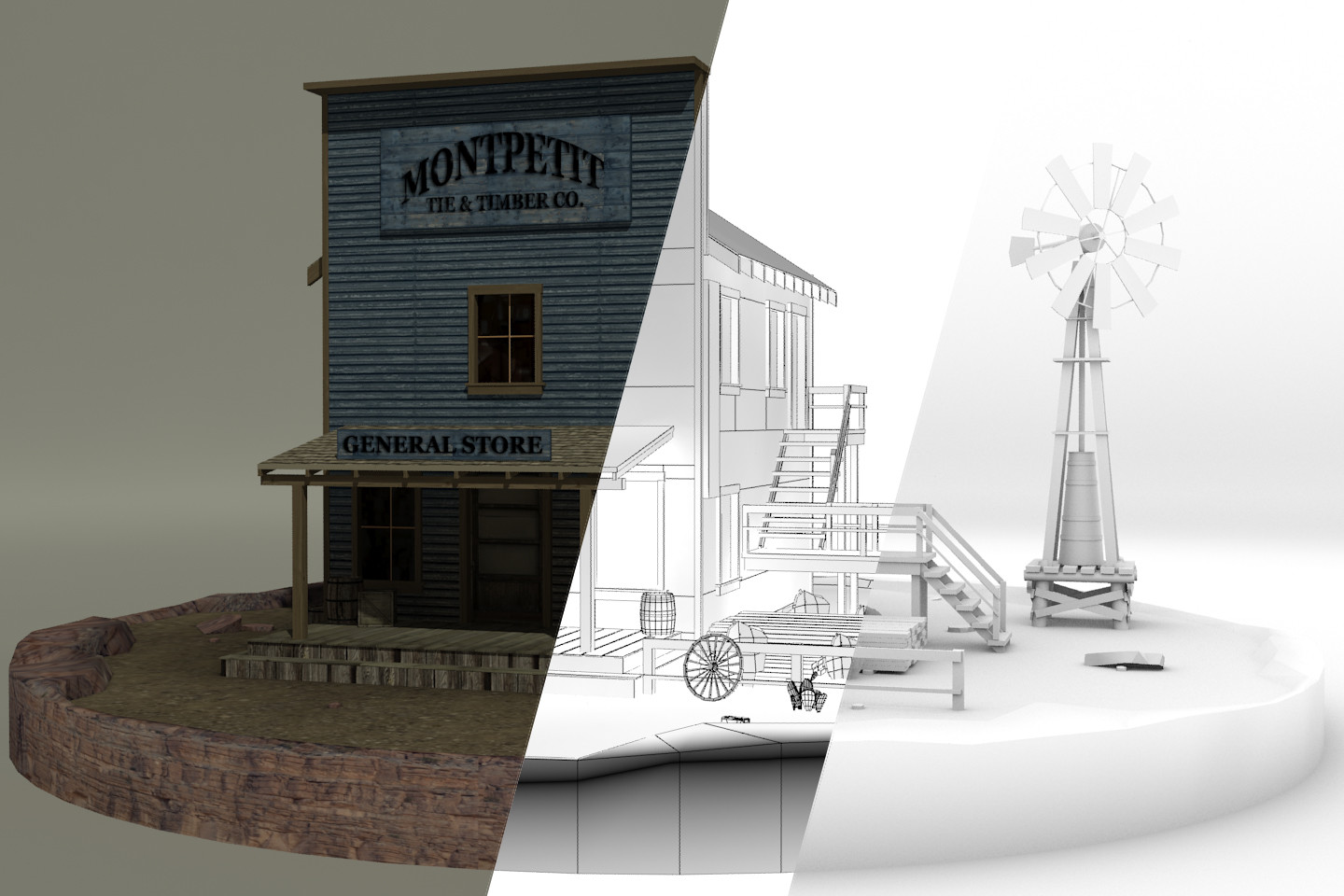 Olivier Montpetit - Demo Reel 2015 - breakdown of Steaming Rock Town