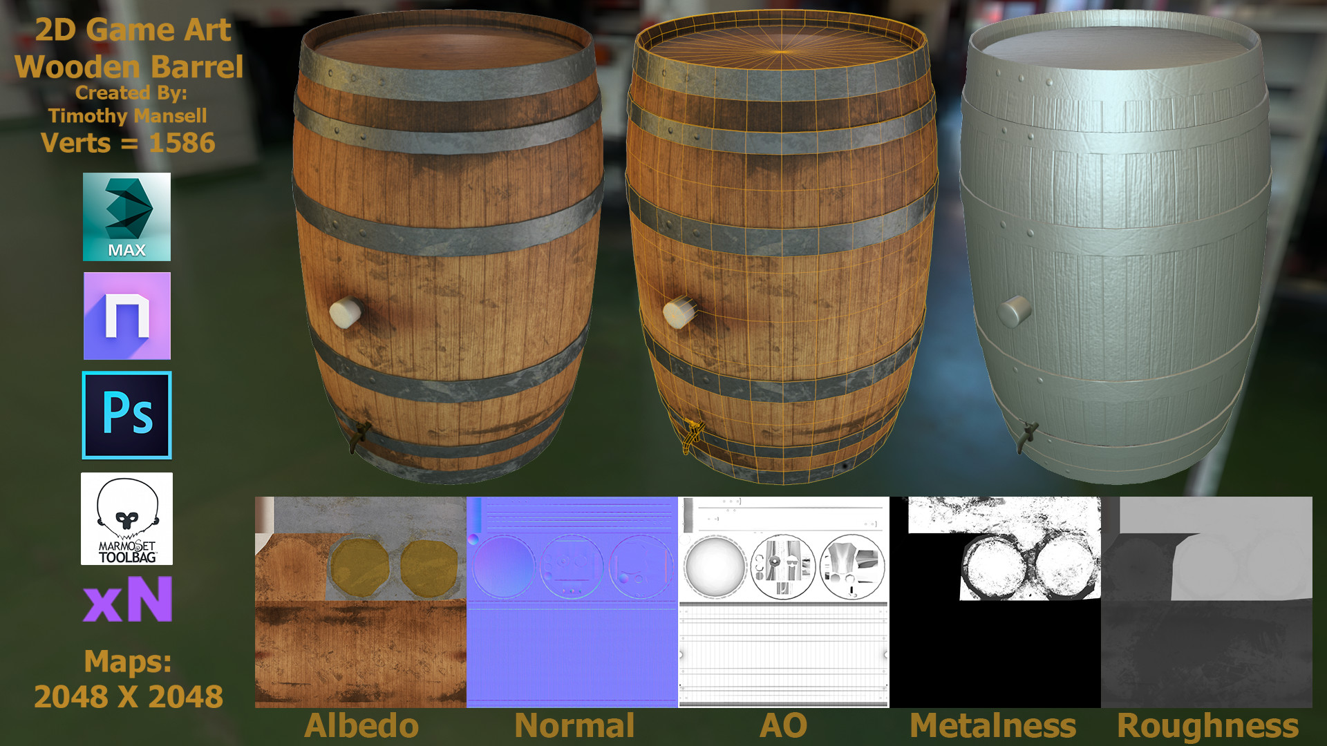 ArtStation - University Project - 2D Game Art - Wooden Barrel
