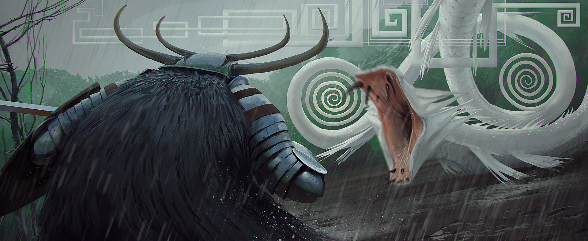 ArtStation - The fight with a mythical wyrm.