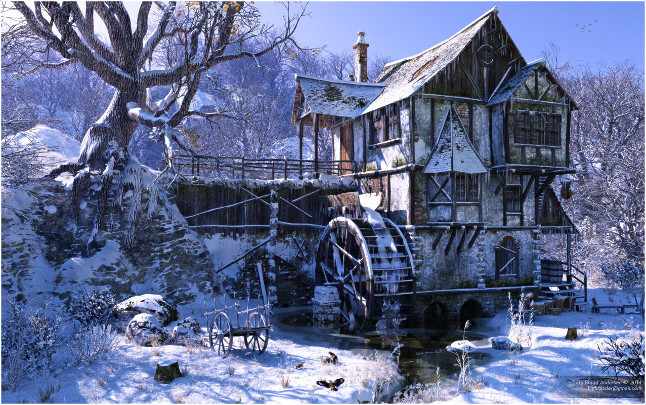 ArtStation - Watermill in Winter Mood