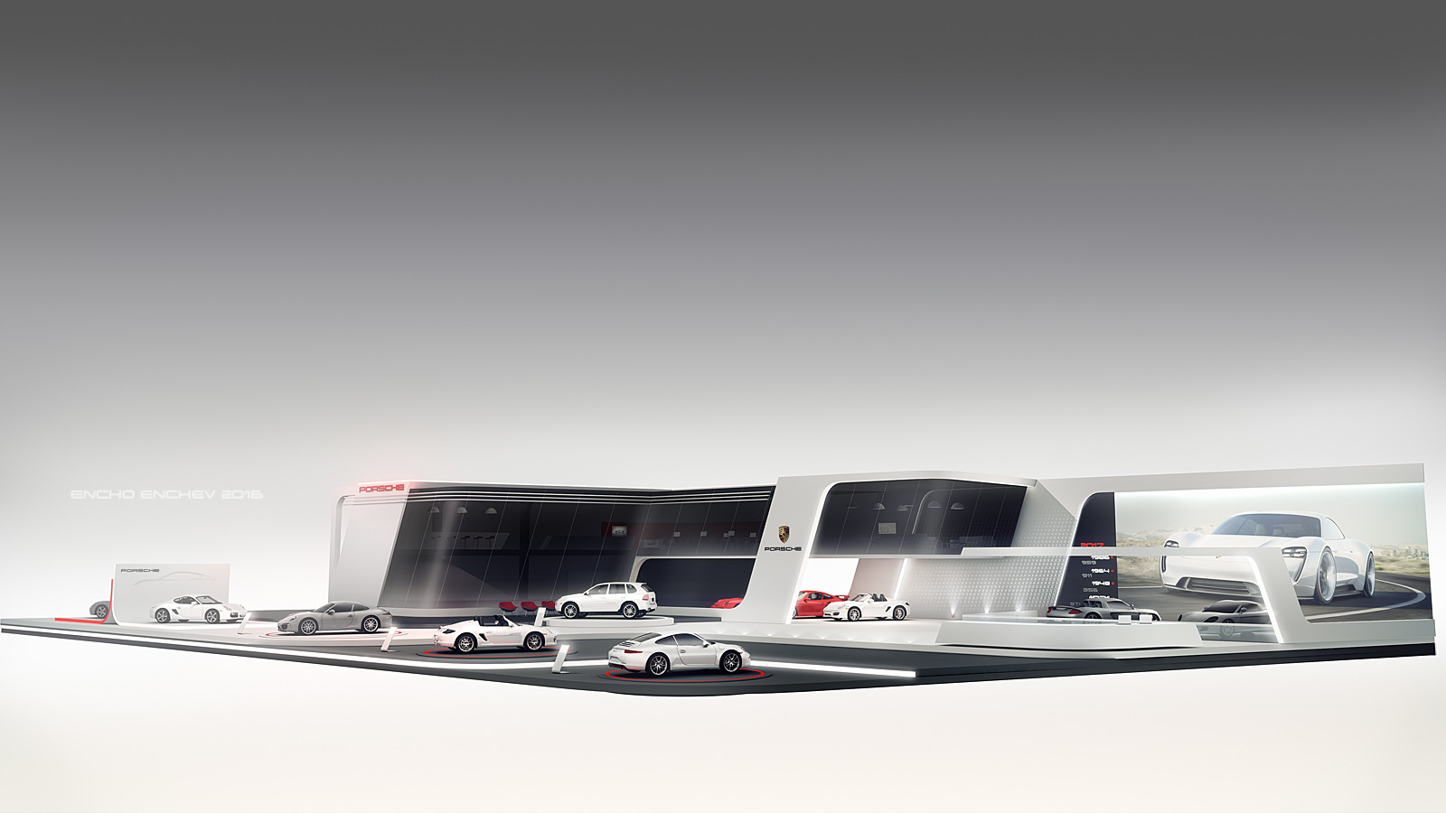 Encho Enchev - Porsche stand concept for Geneva motor show 2017