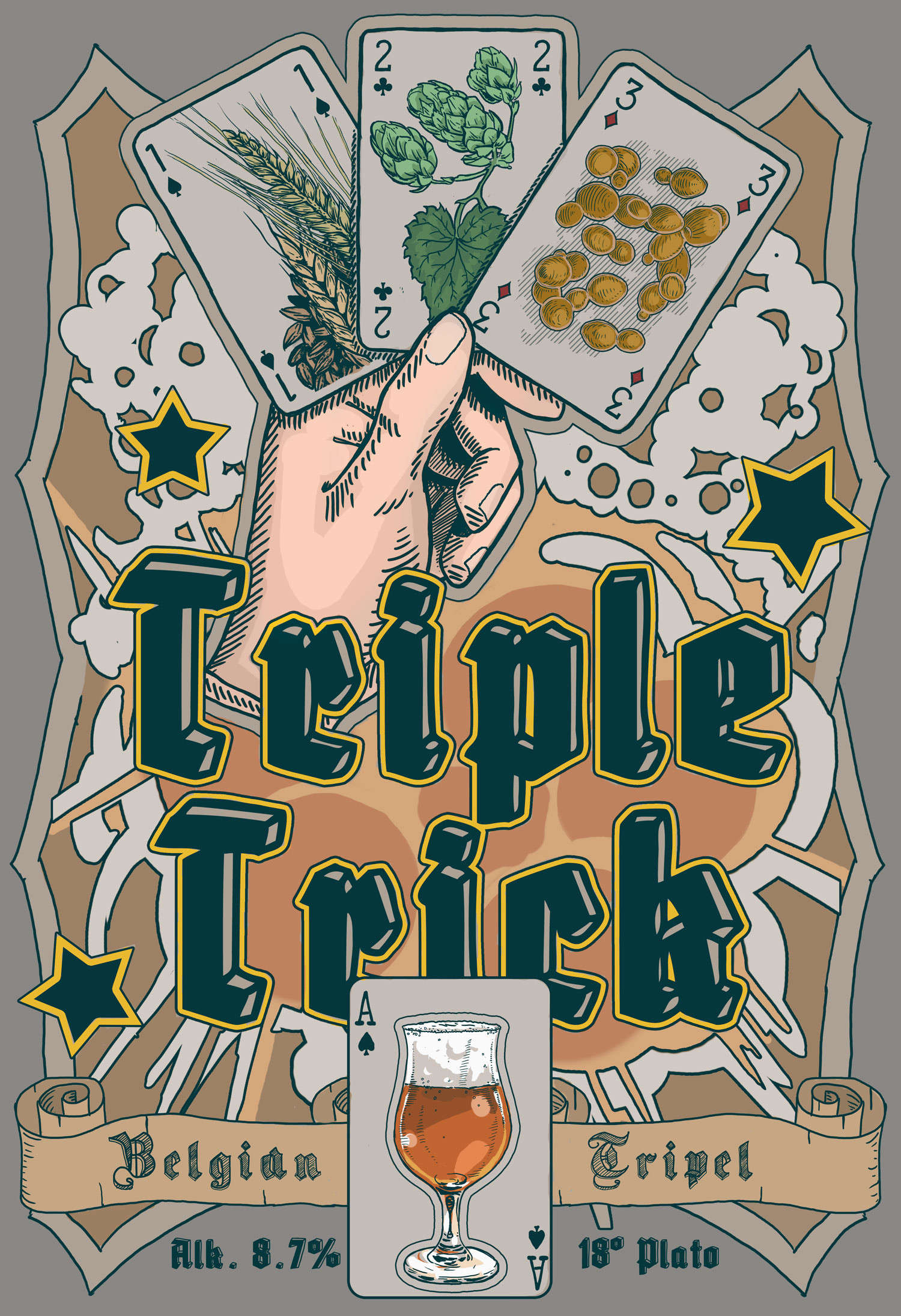Máté Lukács - Triple Trick - Beer label for a friend's award winning beer.