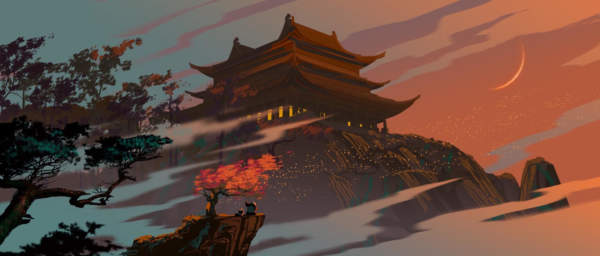 ArtStation - Po and Shifu under the Peach Tree