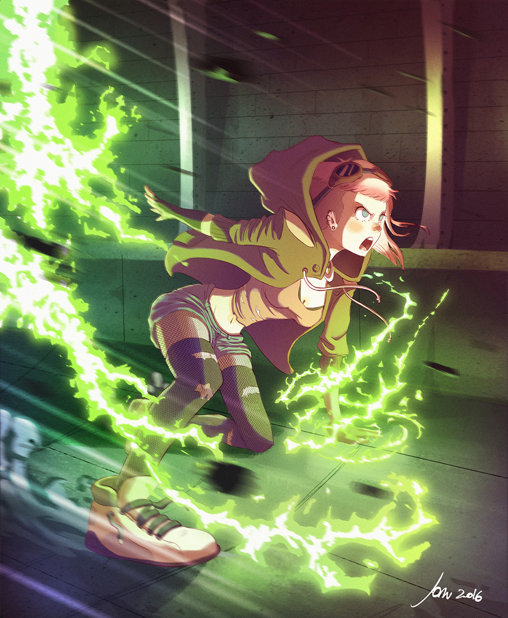 ArtStation - The Green Fire punk girl