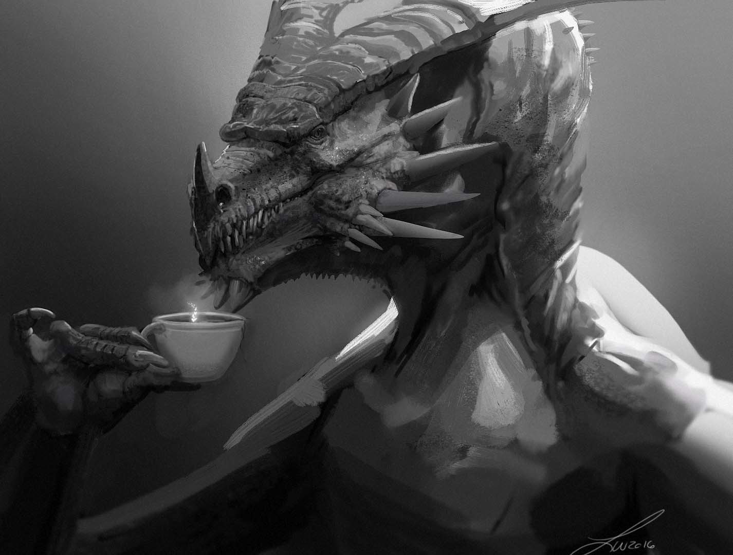 ArtStation - Sketch: Dragon Drinking Tea