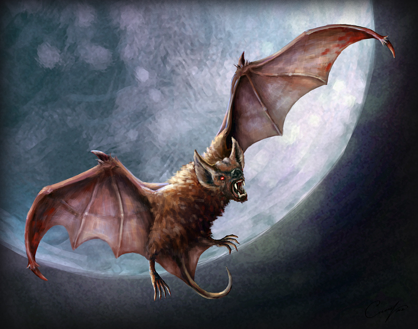 ArtStation - Bat and moon
