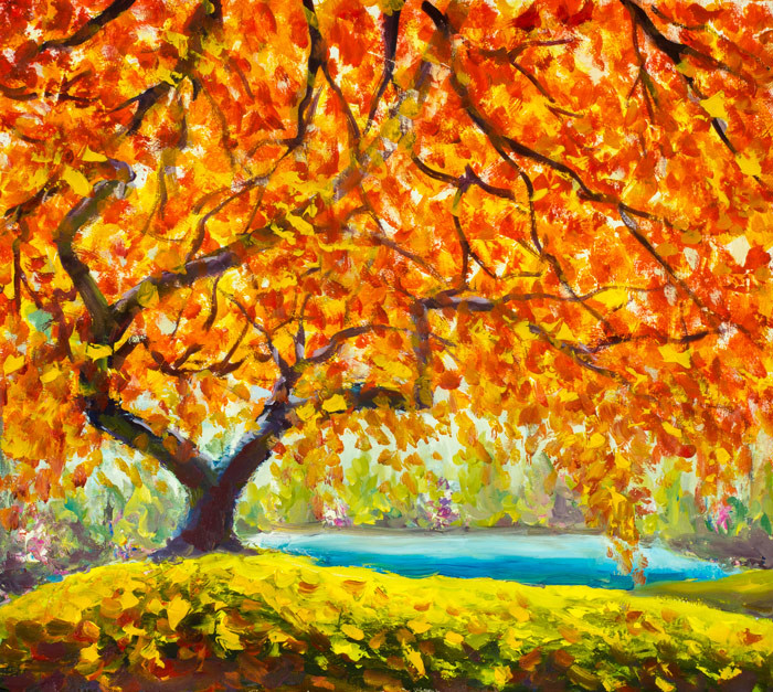 ArtStation - Big autumn tree near the river. Autumn landscape.