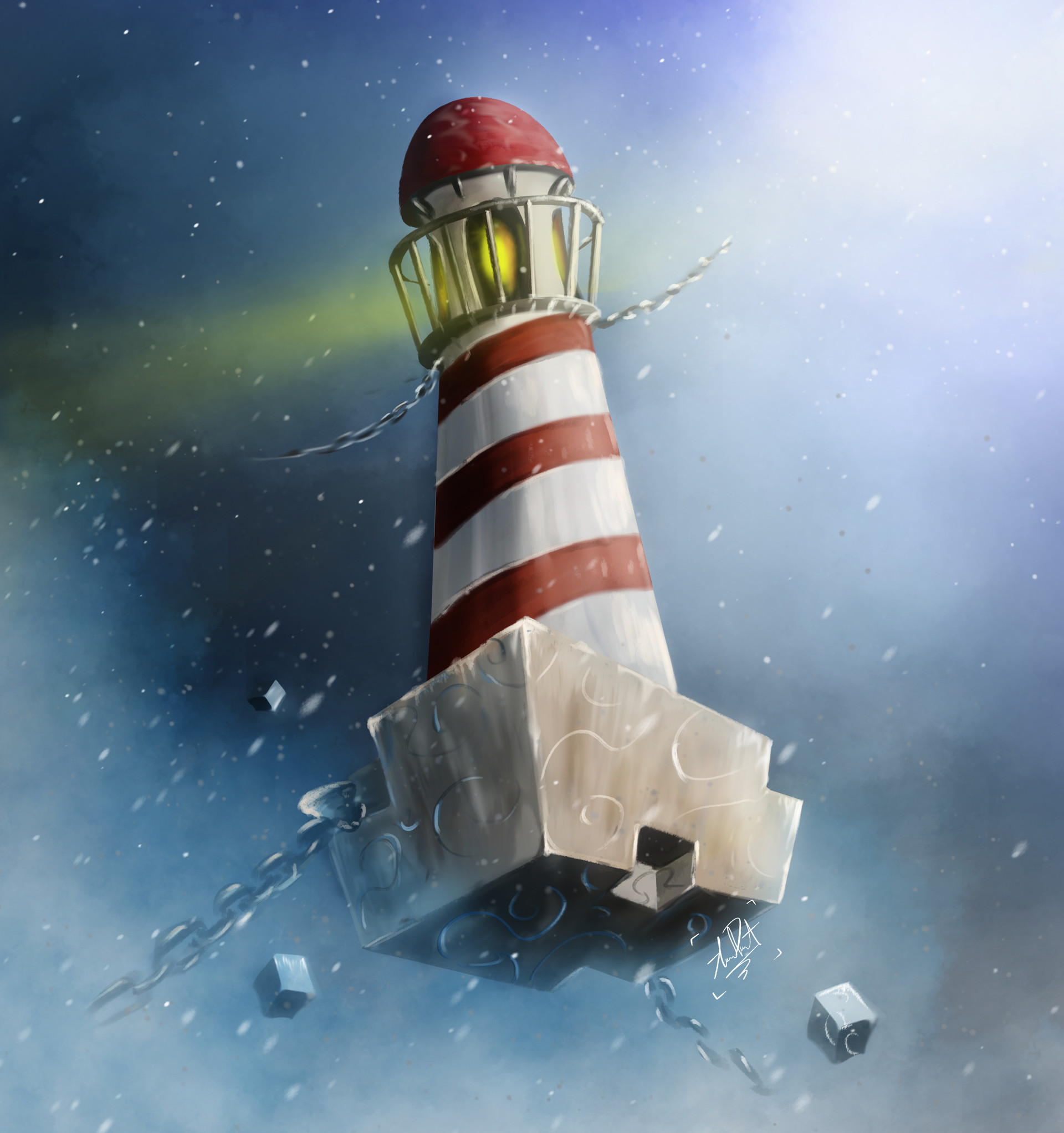 lighthouse blue cube