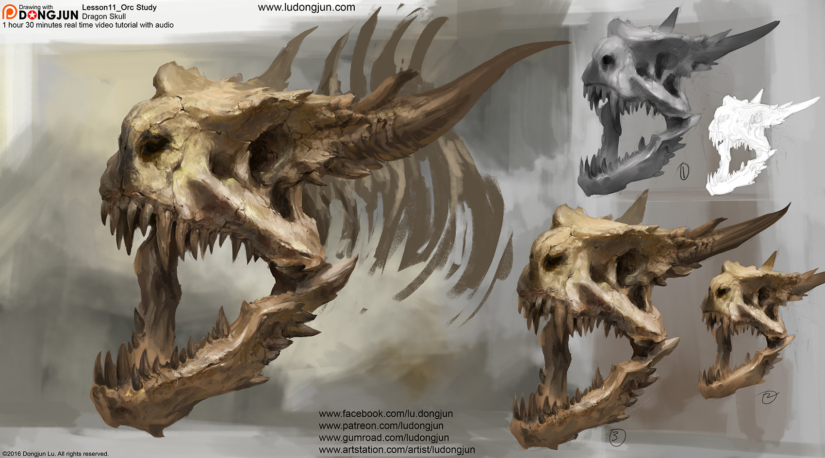 how to draw dragon skull