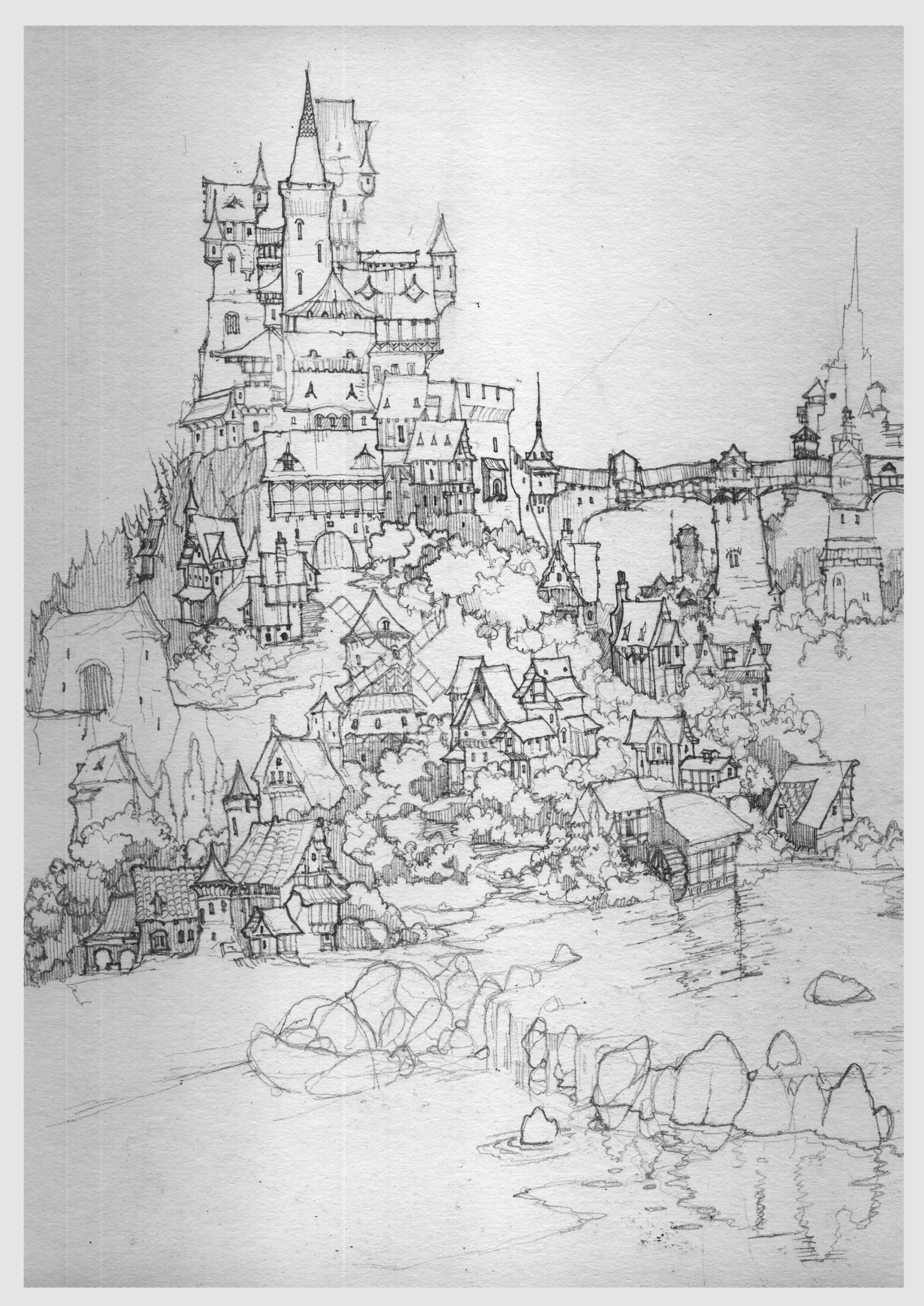 Medieval Town Drawing