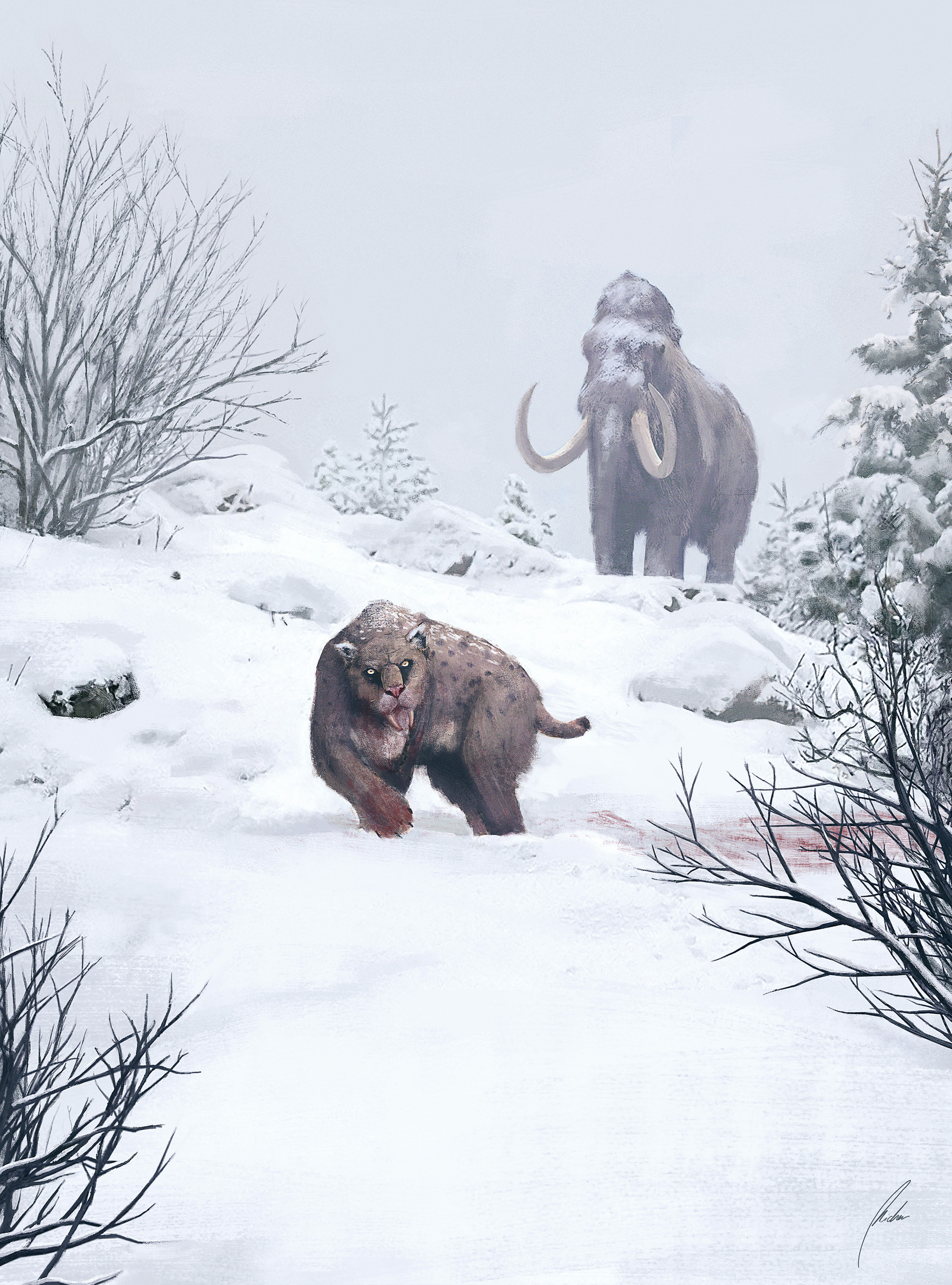 Woolly Mammoth and Smilodon by Michael Michera | Ancient animals ...