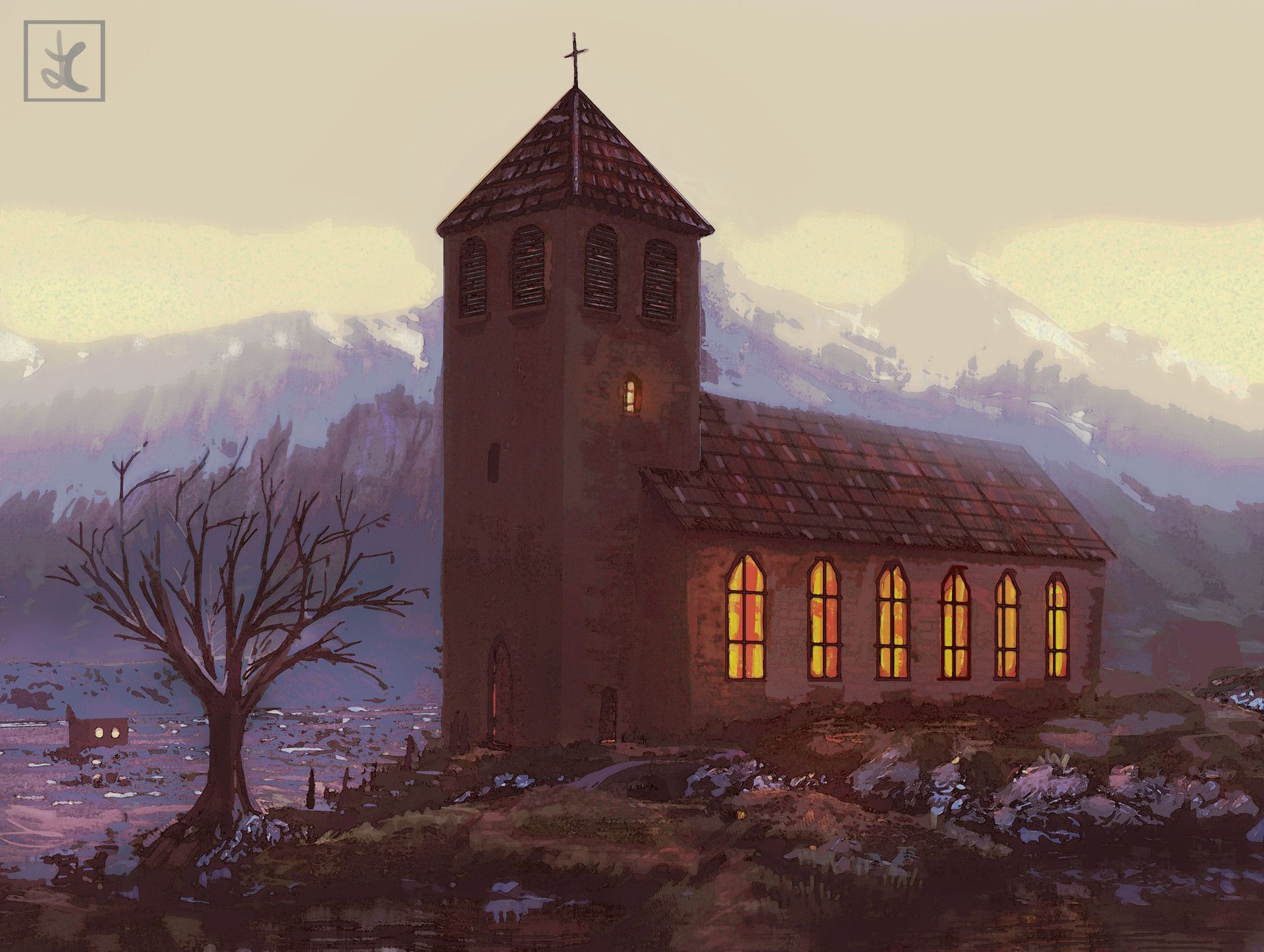 ArtStation - Church in sunset mood