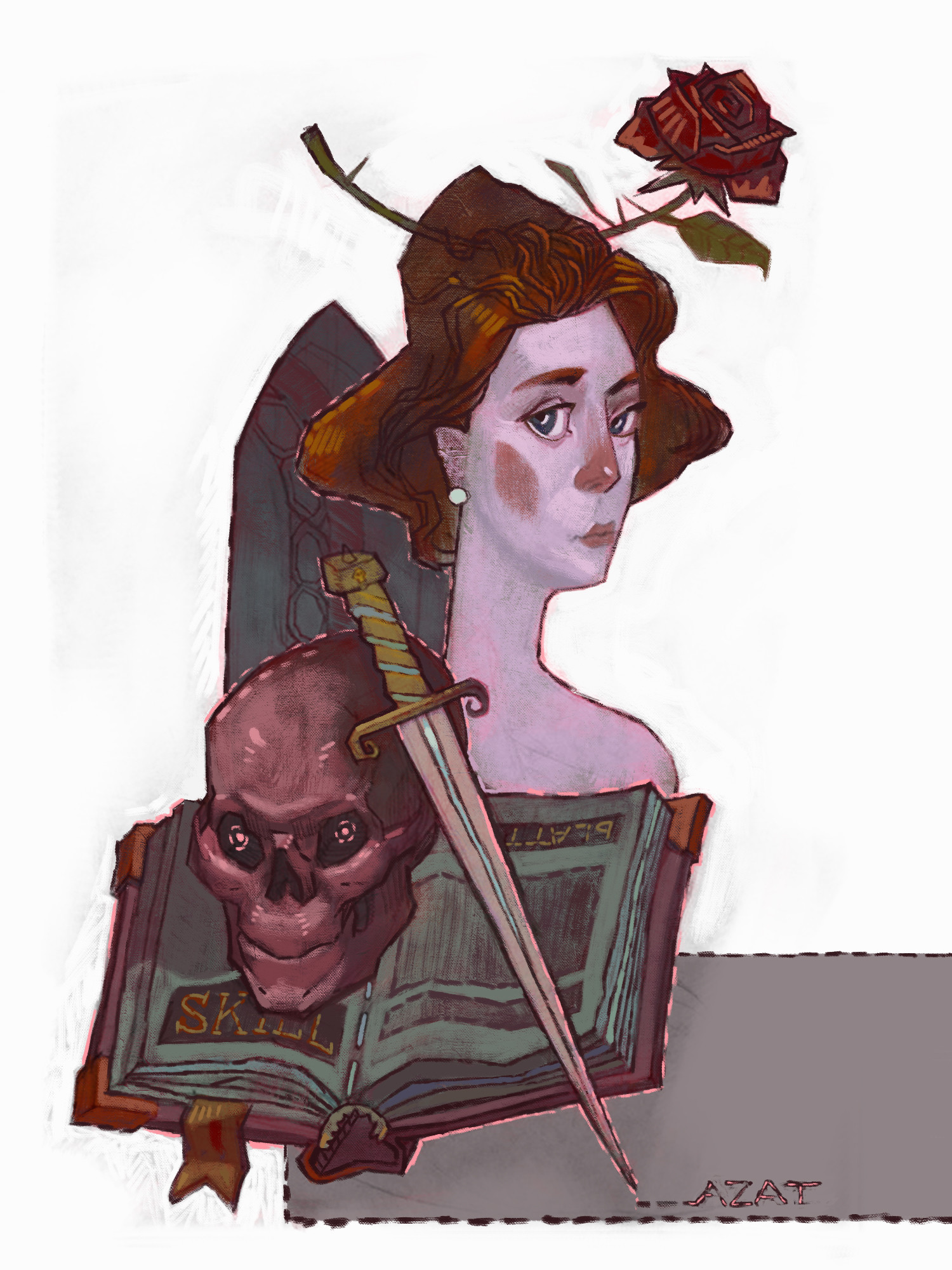 ArtStation - Madam with skull, book, rose and dagger