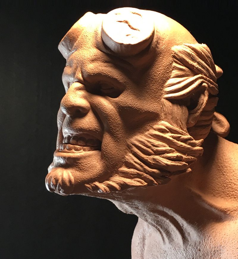 hellboy head statue
