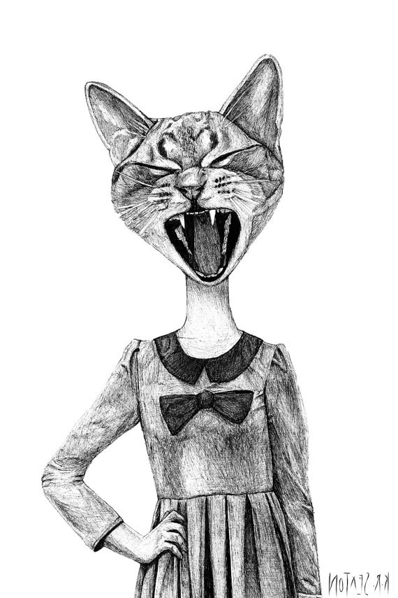 ArtStation - Half Animal Half Human Ink illustrations - Cat