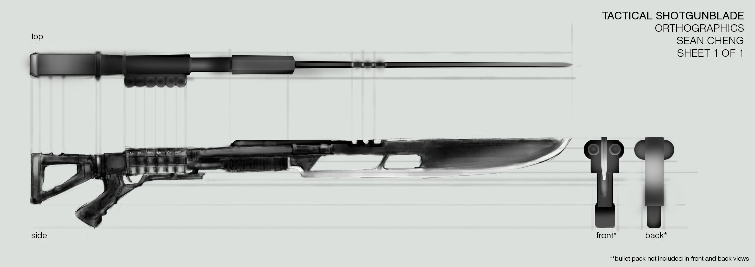 ArtStation - Tactical Shotgunblade Orthographics, SEAN CHENG