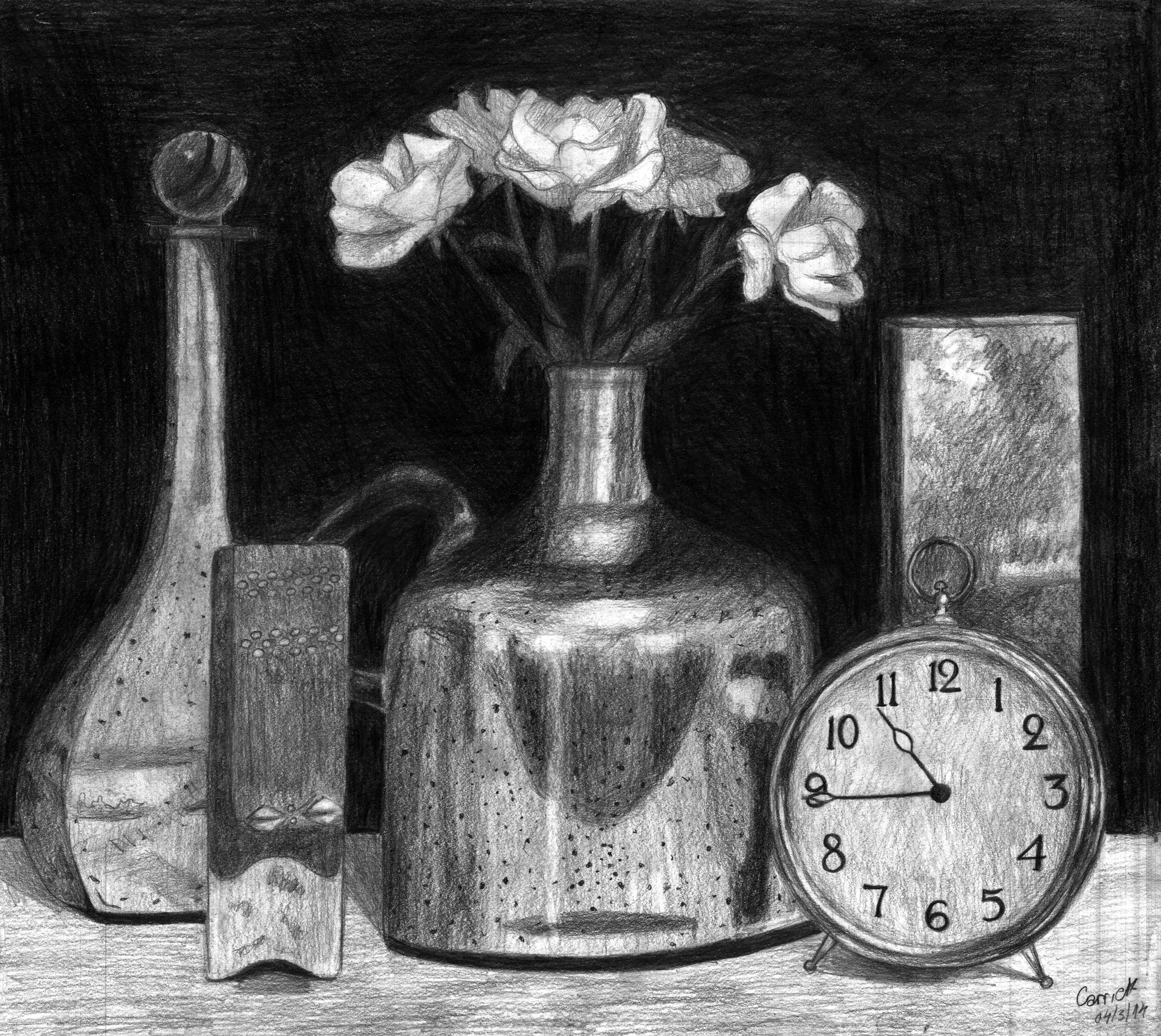 ArtStation - Flowers and clock still life