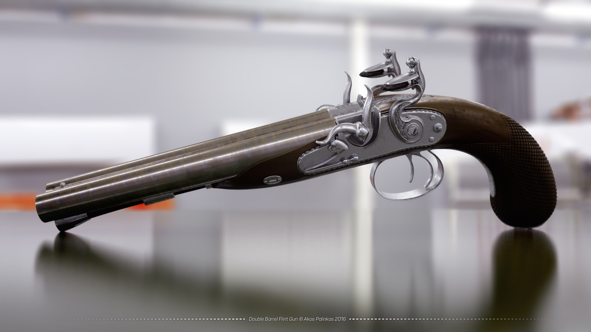 Double Barrel Flintlock Pistol