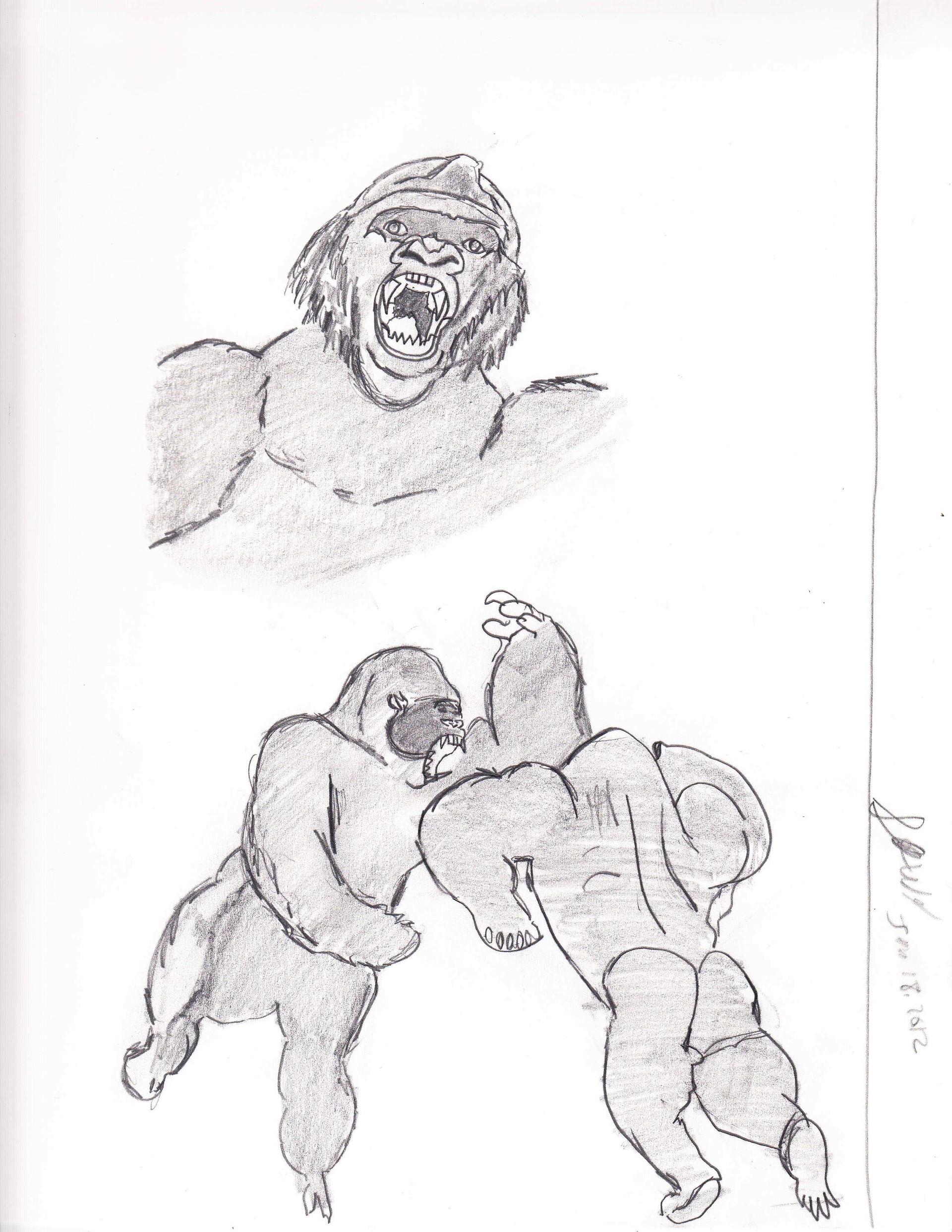 Gorilla Fighting Drawing
