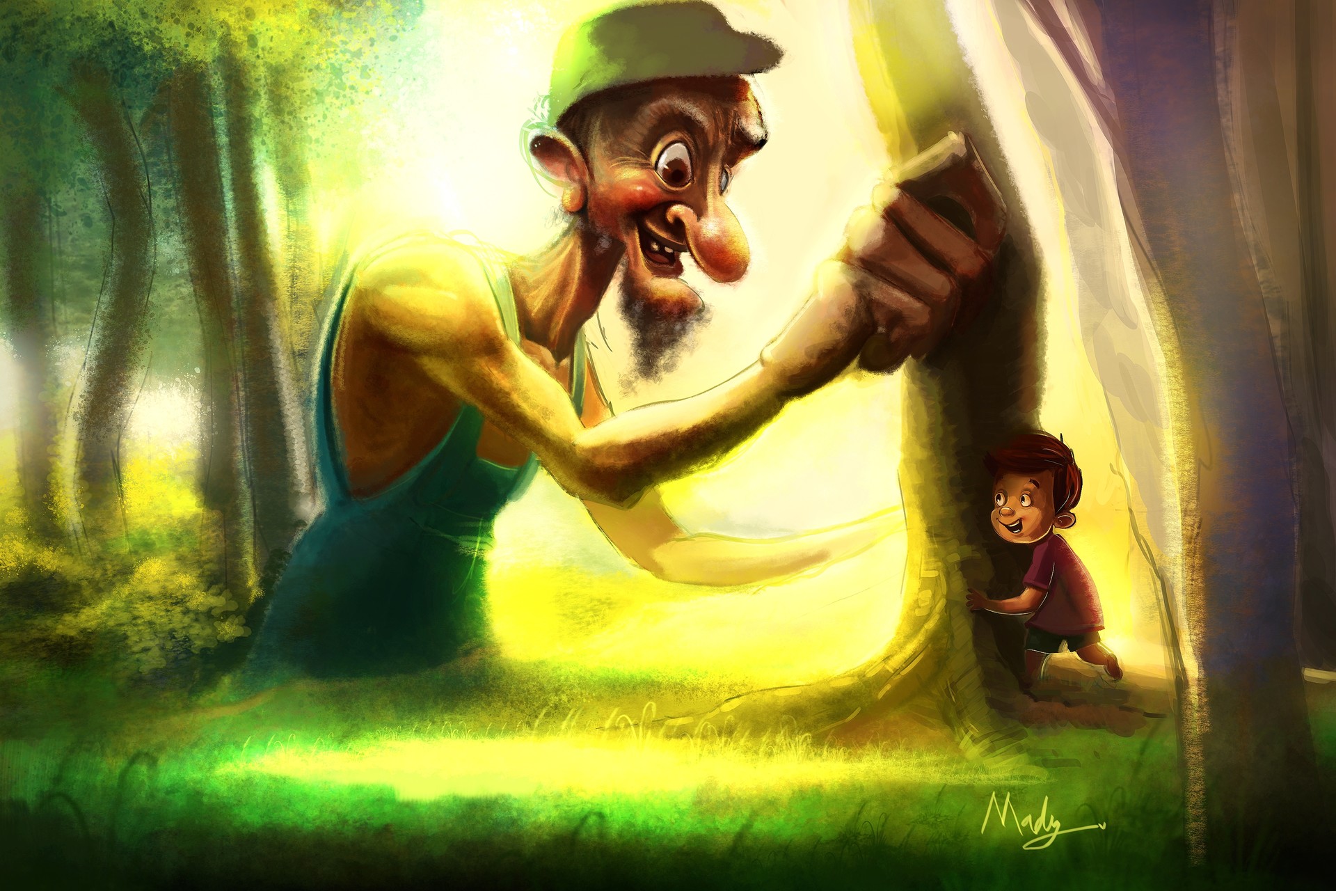 ArtStation - playing with my giant grandpa..